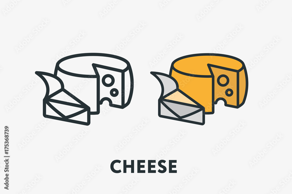 Wheel of Cheese Types Melted Dairy Product Minimal Flat Line Outline ...