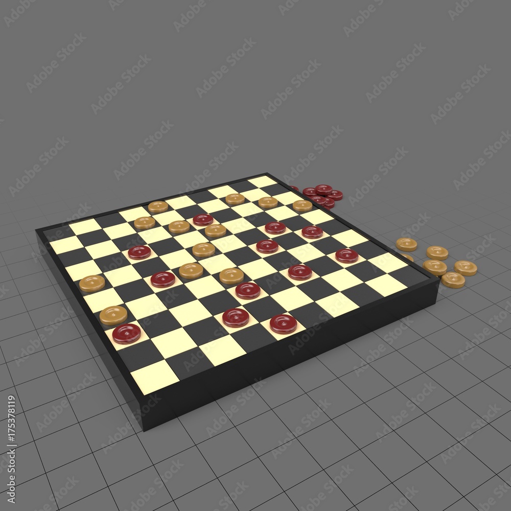 Checkers with board Stock 3D asset | Adobe Stock