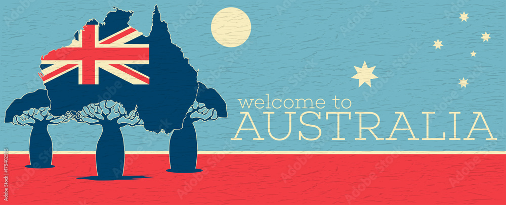 Welcome to Australia vintage poster Stock Vector | Adobe Stock