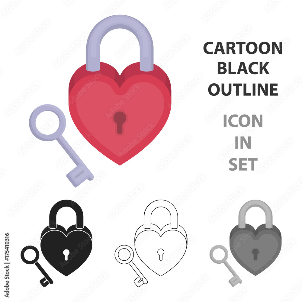 Lock and key icon in cartoon style isolated on white background ...
