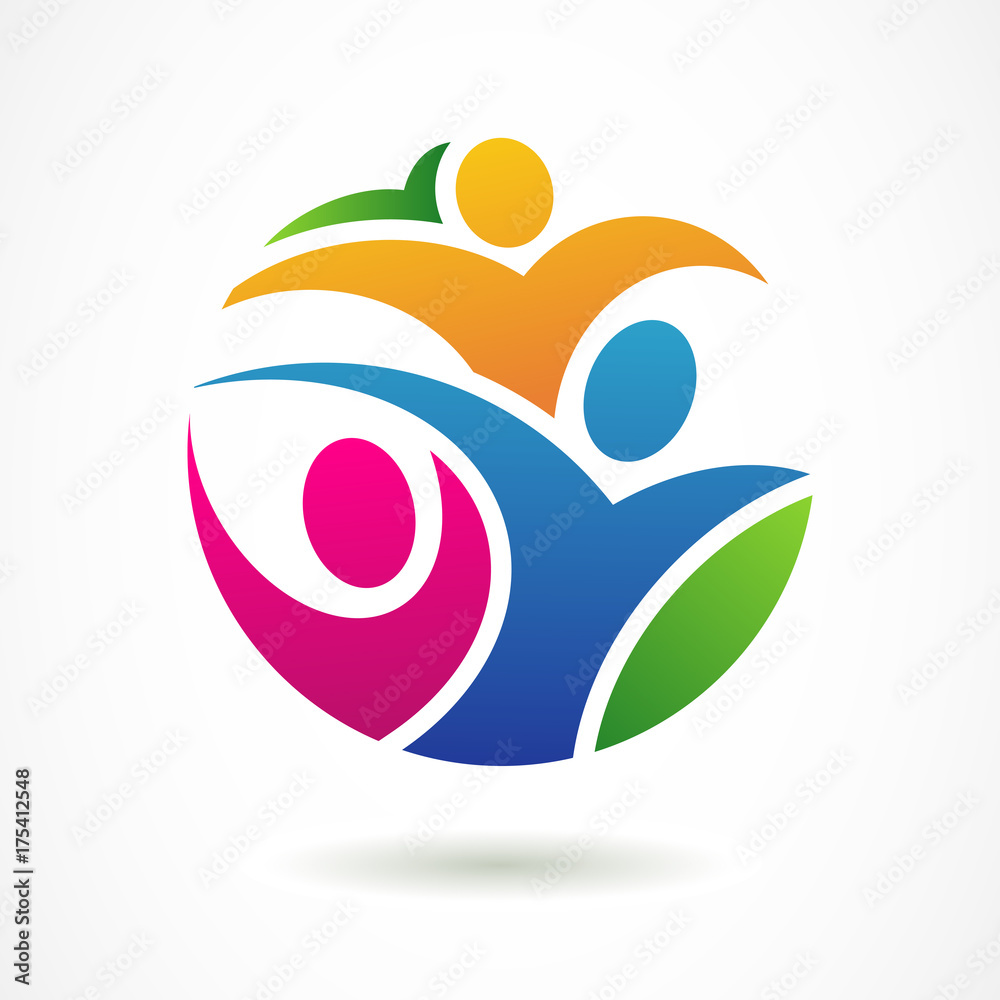 Vector logo design template. Colorful abstract happy people in circle ...