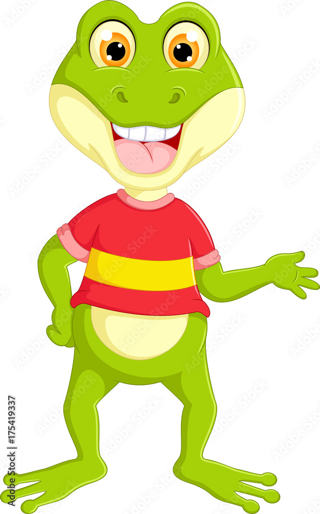 funny frog cartoon standing with waving Stock Illustration | Adobe Stock