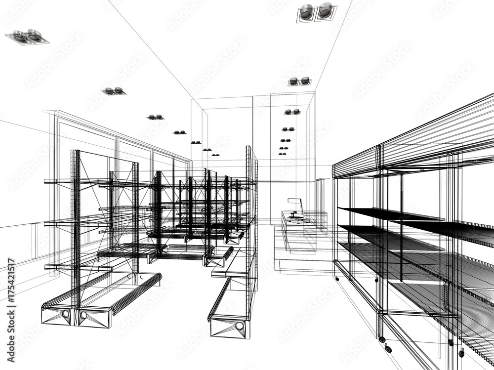 sketch design of supermarket ,3d rendering Stock Illustration | Adobe Stock