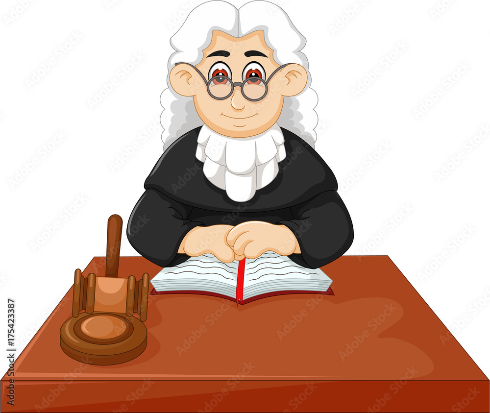 cool judge cartoon sitting with reading book Stock Illustration | Adobe ...