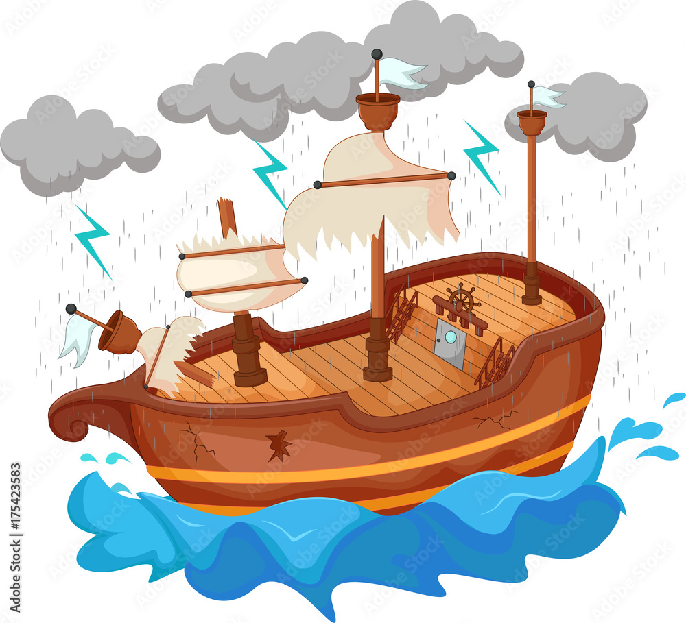 cruise ships hit by the storm cartoon Stock Illustration | Adobe Stock