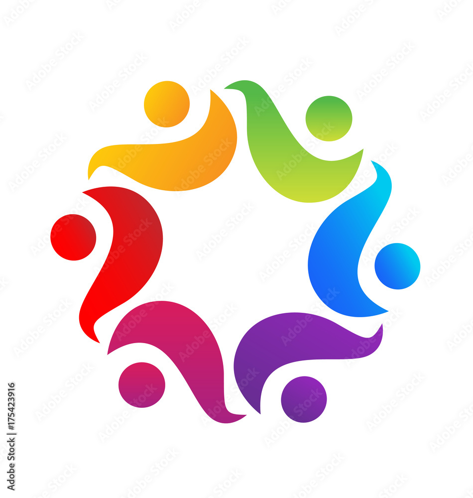 Teamwork colorful people working together, icon vector Stock Vector ...
