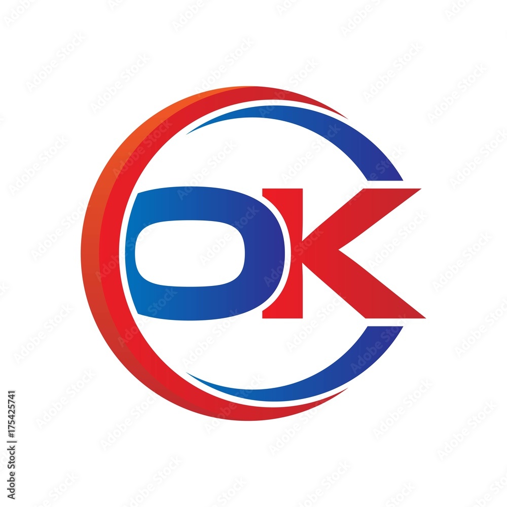 ok logo vector modern initial swoosh circle blue and red Stock Vector ...