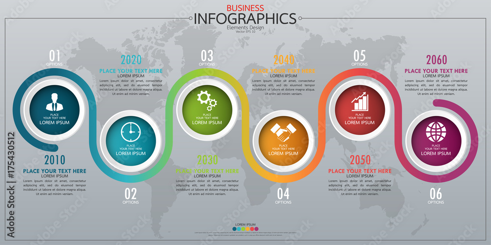 Infographic business horizontal timeline process chart template. Vector ...