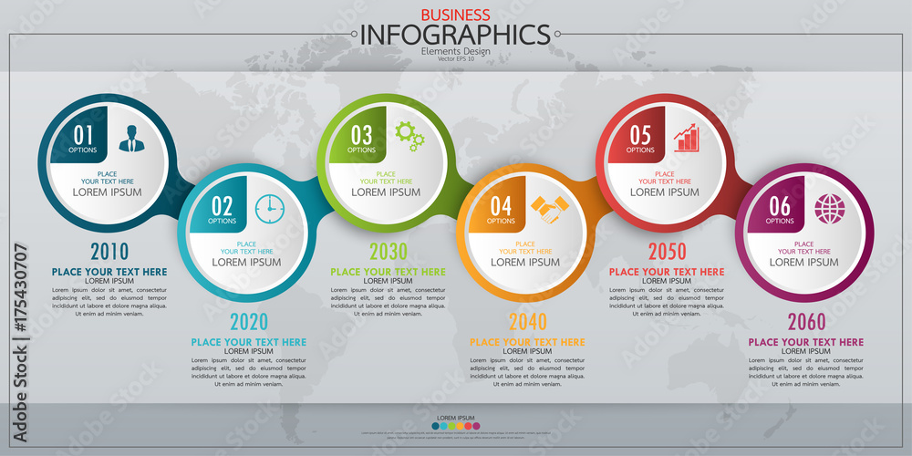 Infographic business horizontal timeline process chart template. Vector ...