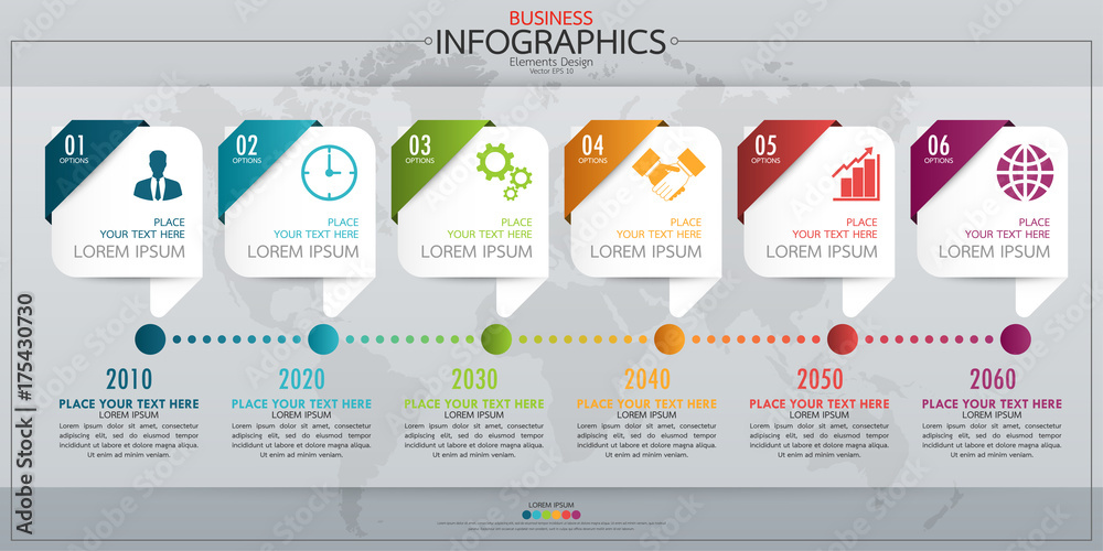 Infographic business horizontal timeline process chart template. Vector ...
