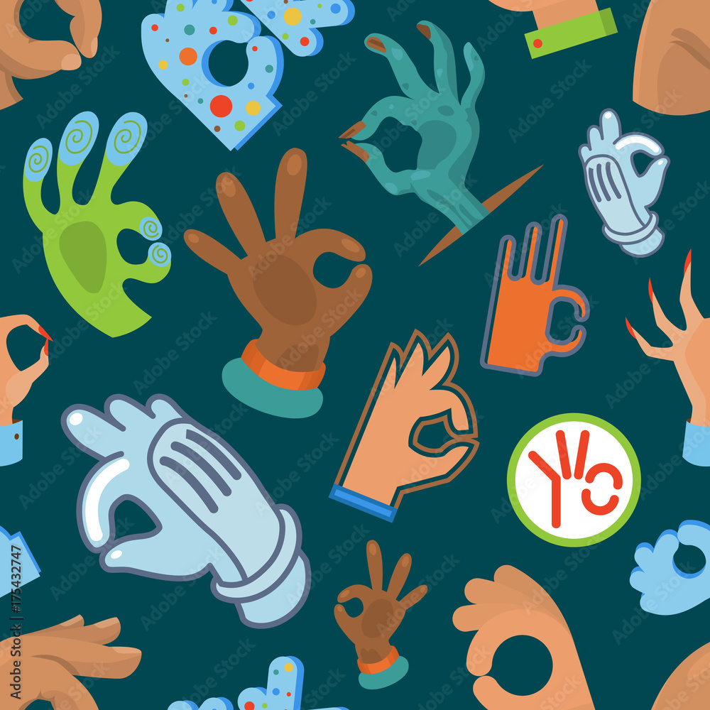 Ok hand gestures human arm Okey symbols seamless pattern background ...