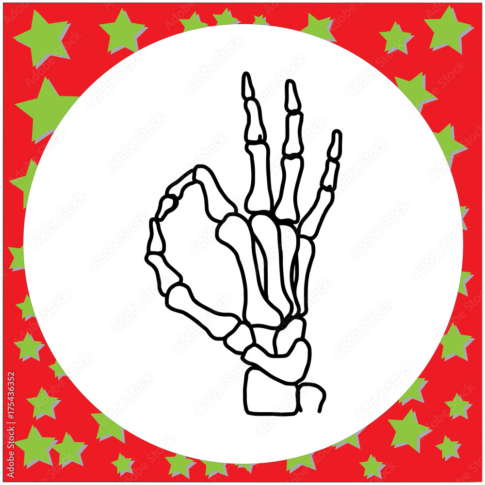 hand drawn skeleton hand with OK sign vector illustration isolated on ...
