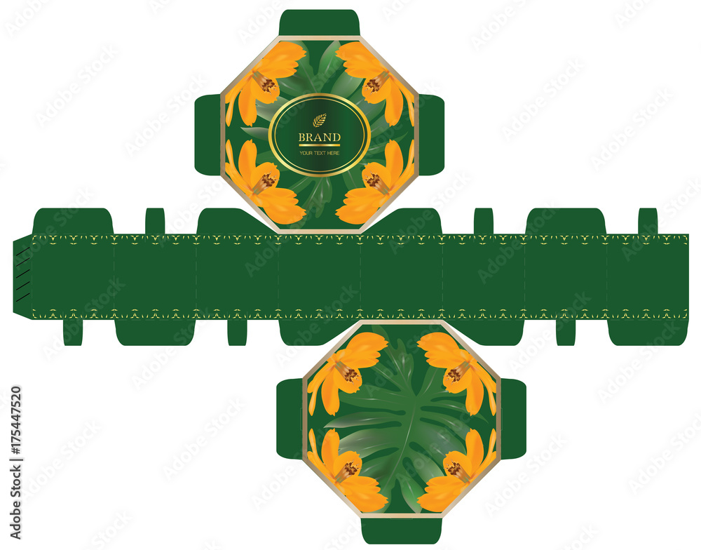 Packaging design, tropical concept, luxury 8-sided box design template ...