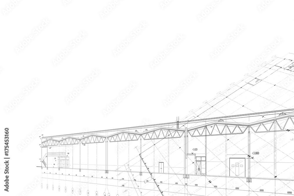 Background -architectural drawing of industrial building Stock ...