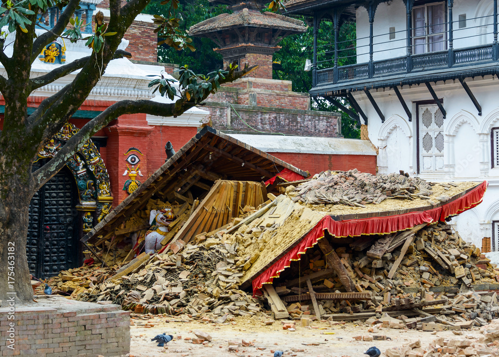 Aftermath of Nepal earthquake 2015, collapsed temple on Durbar Square ...