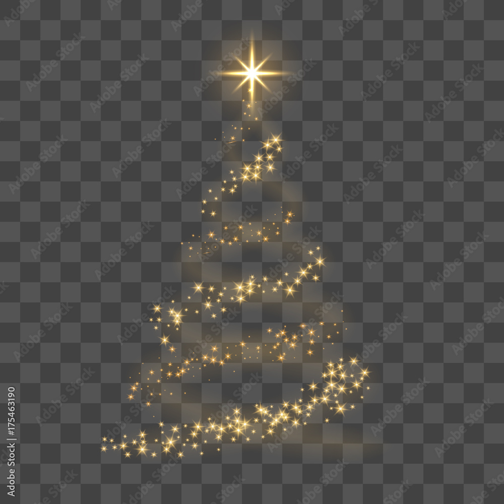 Christmas tree on transparent background. Gold Christmas tree as symbol ...