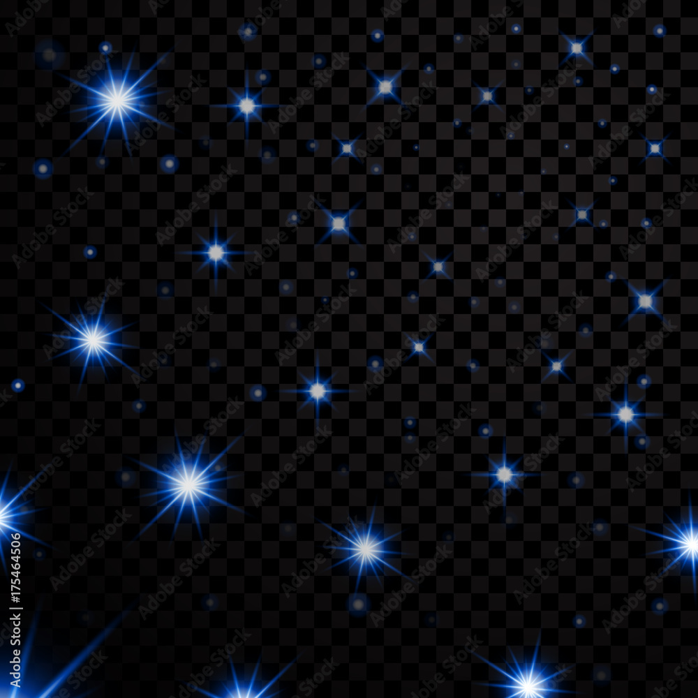 Blue stars black night sky transparent background. Abstract bokeh ...