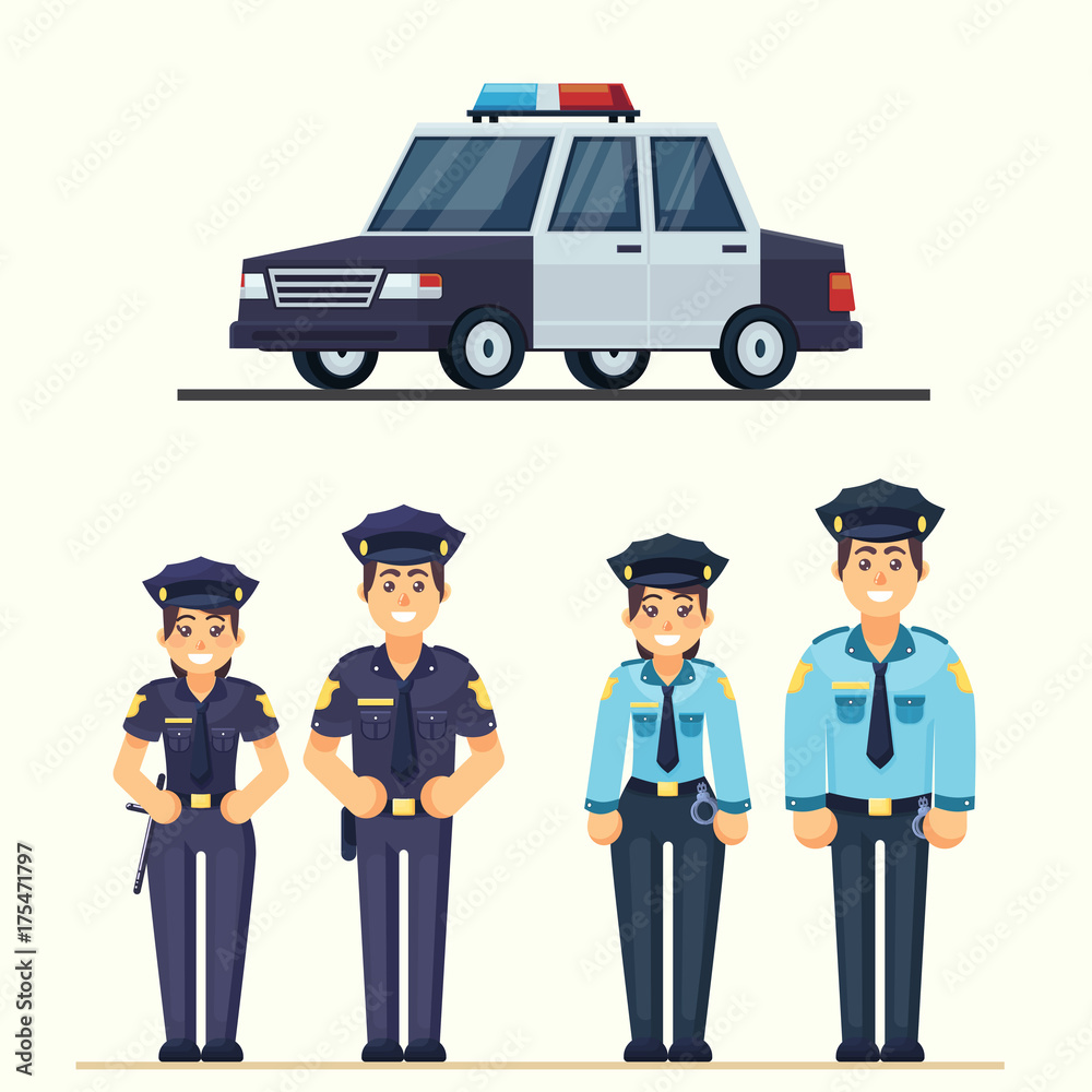 Cute happy police man and woman agents working in uniform Vector ...