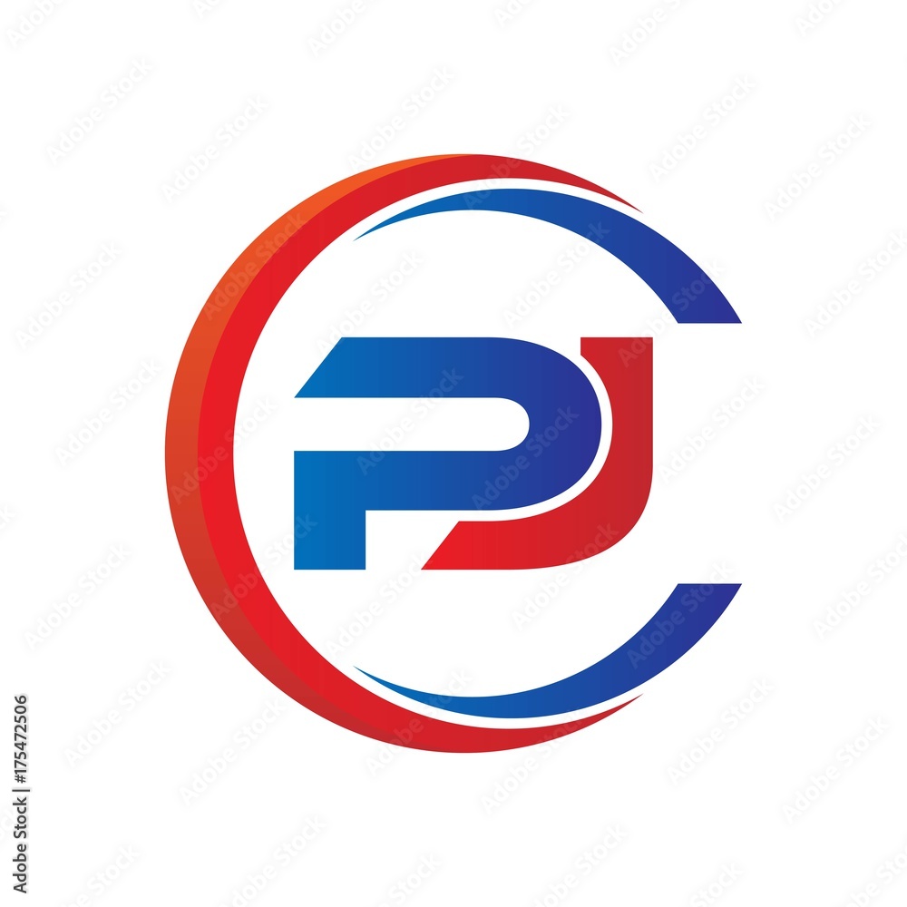 pj logo vector modern initial swoosh circle blue and red Stock Vector ...