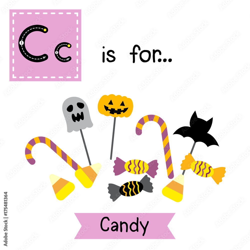 Cute children ABC alphabet C letter tracing flashcard of Candy for kids ...