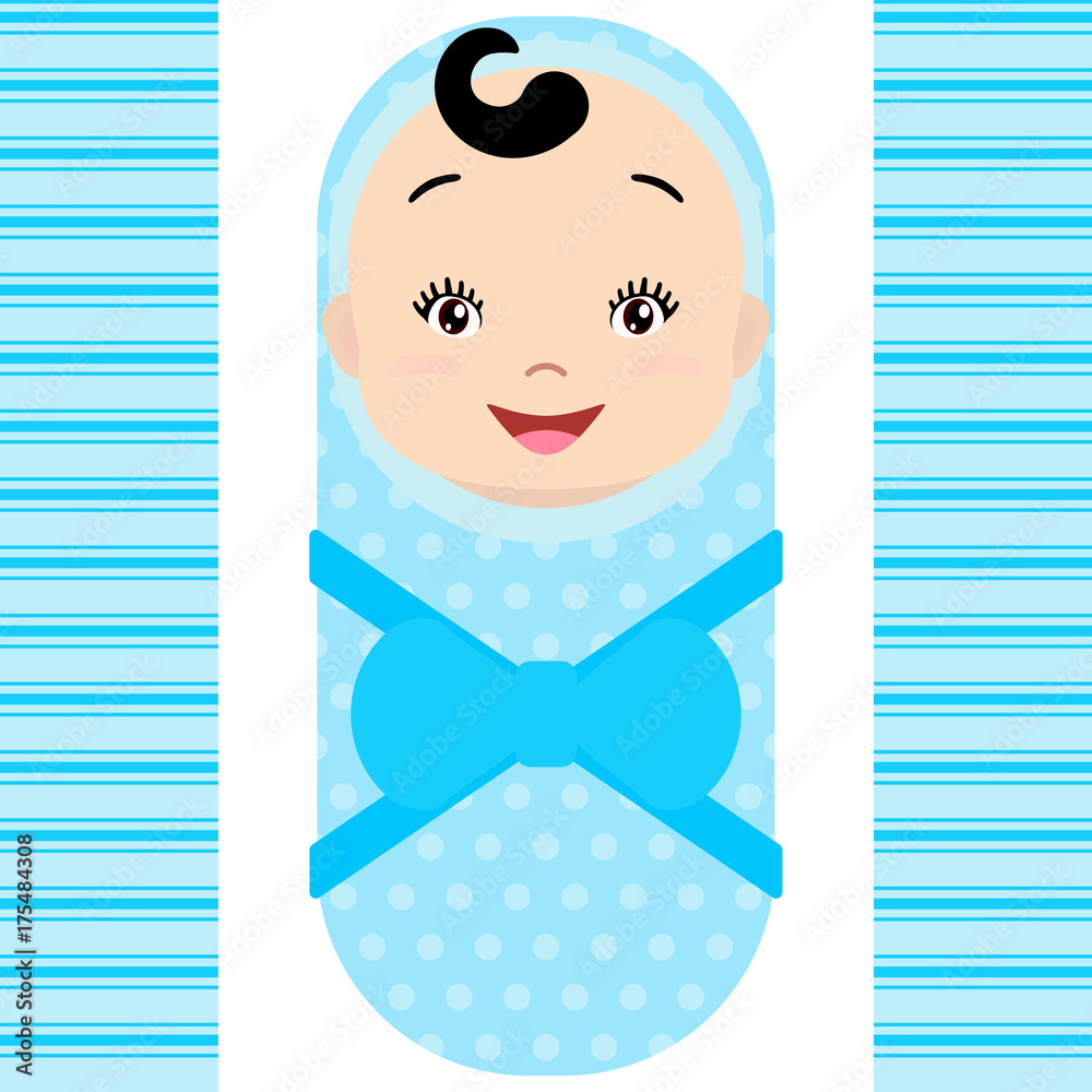 Smiling asian baby boy isolated on white background. Vector cartoon ...