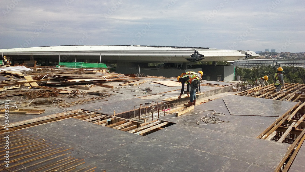 Timber form work and steel reinforcement bar fabricated by construction ...