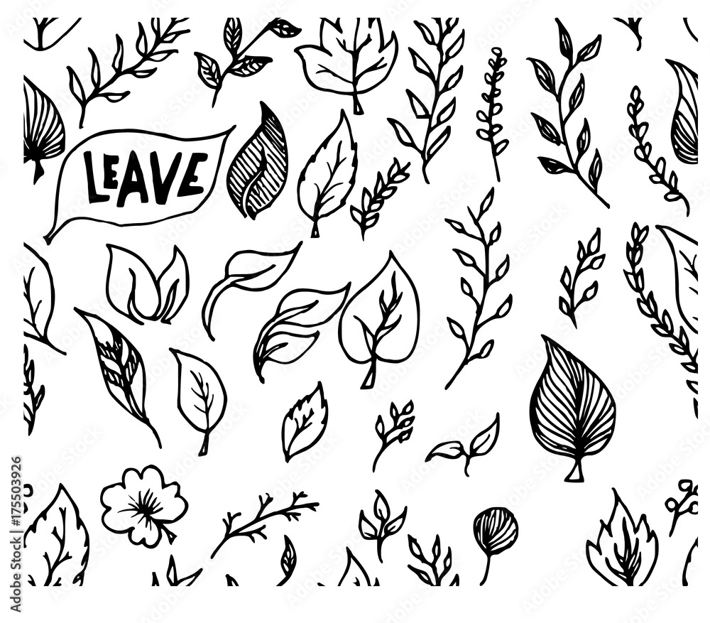 leave doodle sketch background seamless vector ink eps10 Stock Vector ...