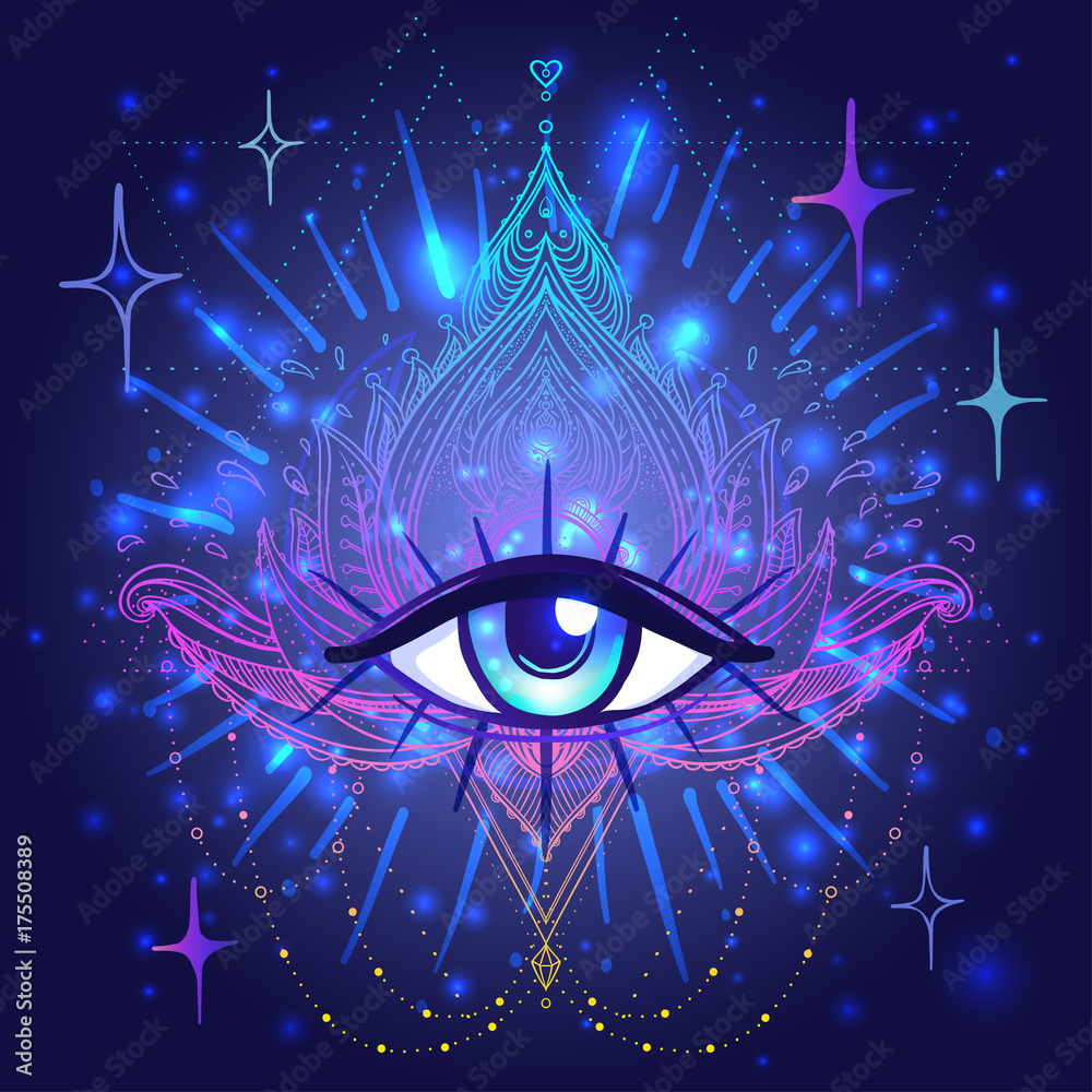 All seeing eye in lotus vector ornamental Lotus flower, ethnic art ...