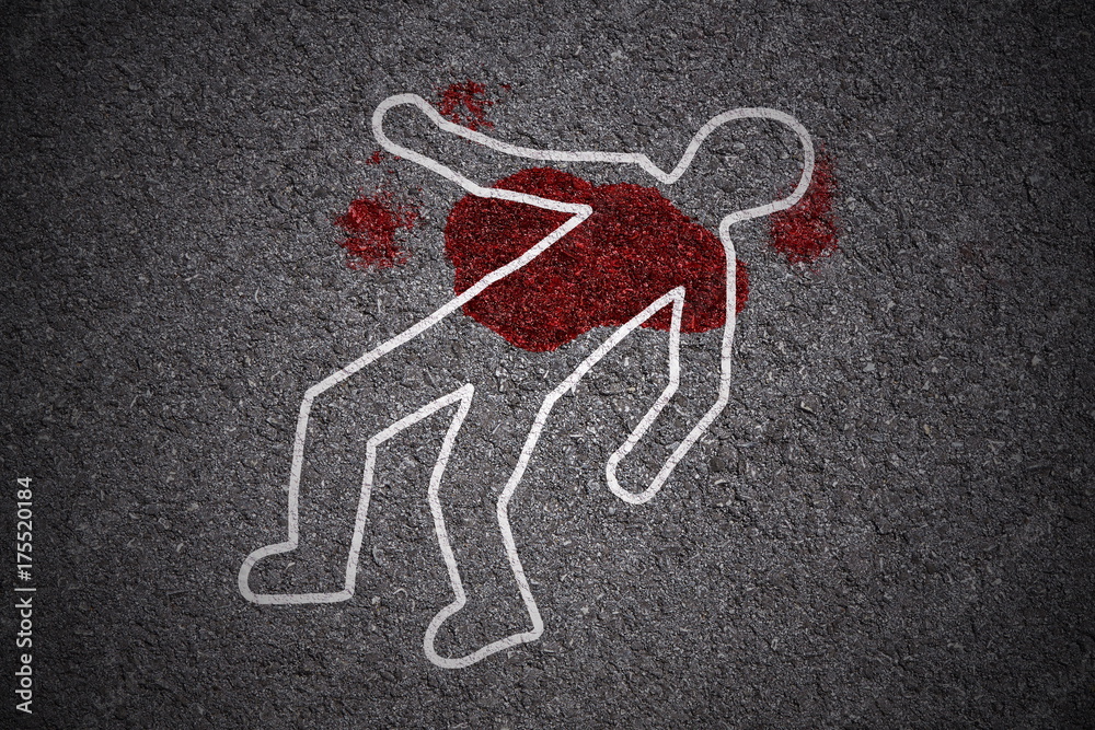 crime scene - shape of body on asphalt texture Stock Photo | Adobe Stock