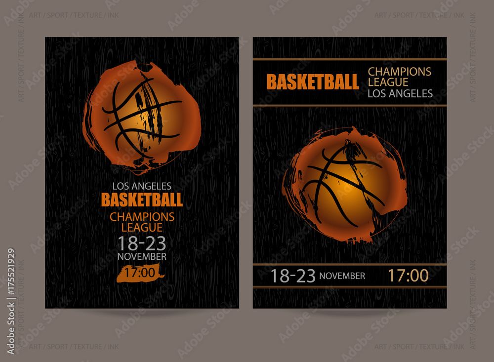 Design for basketball on a wooden black background. Set posters for the ...