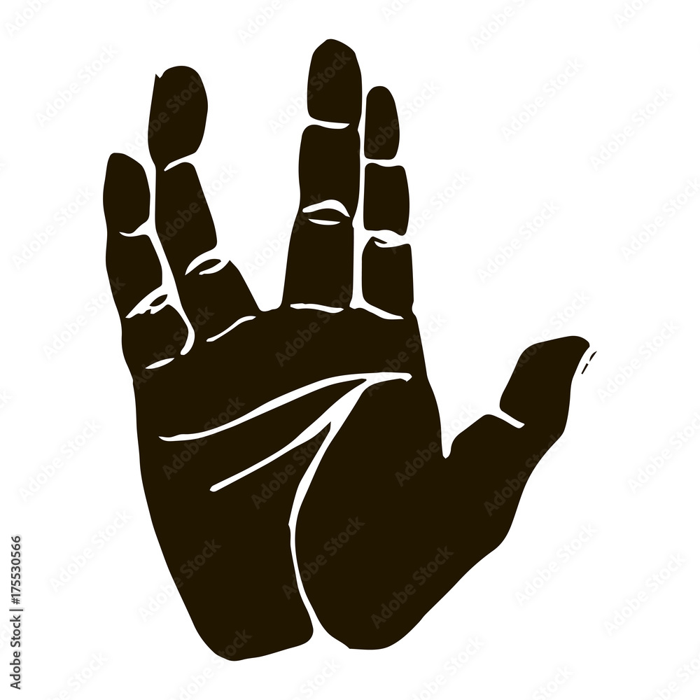Black silhouette realistic salute vulcan hand gesture icon graphic ...