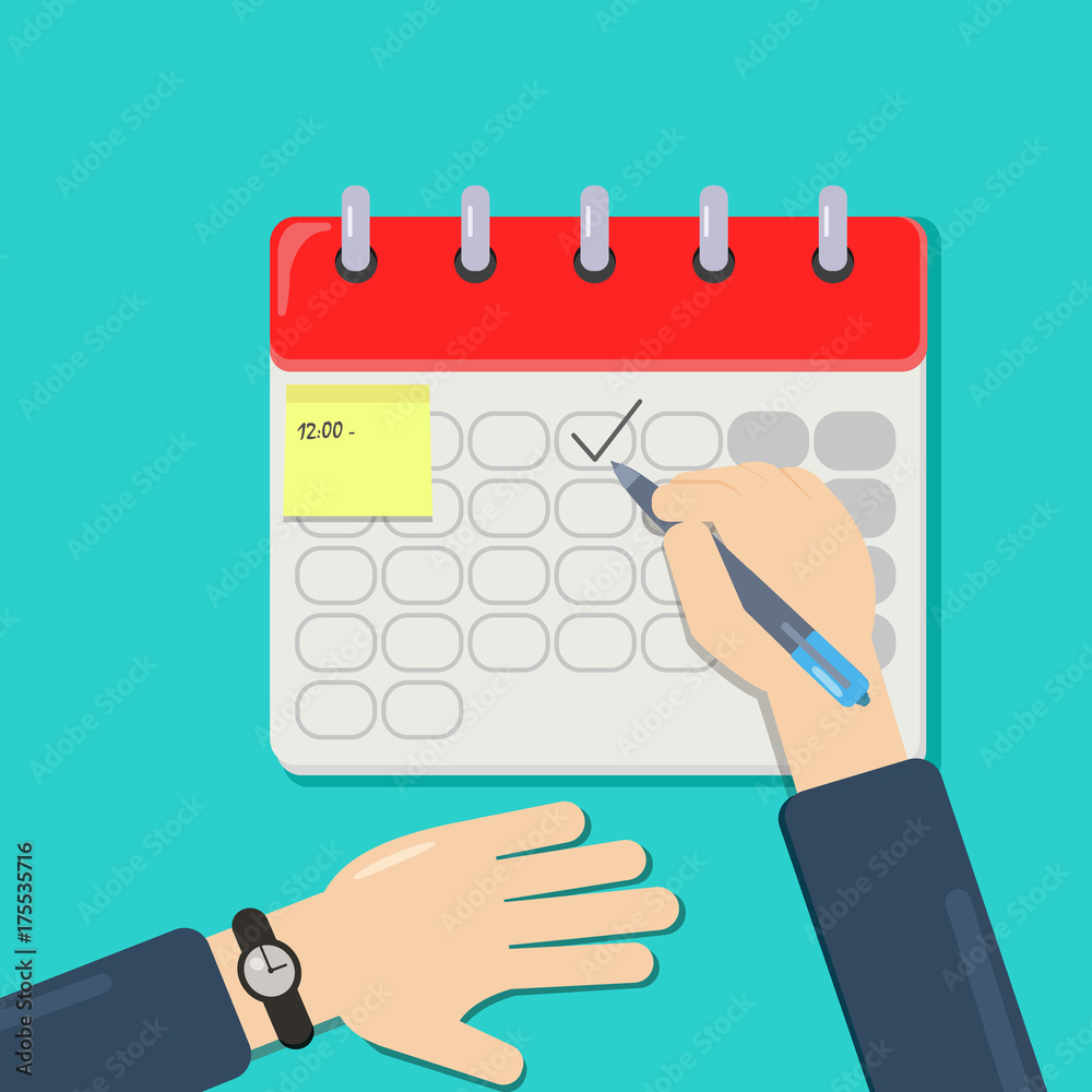 The man planning and scheduling his operations on the calendar. Drawing ...