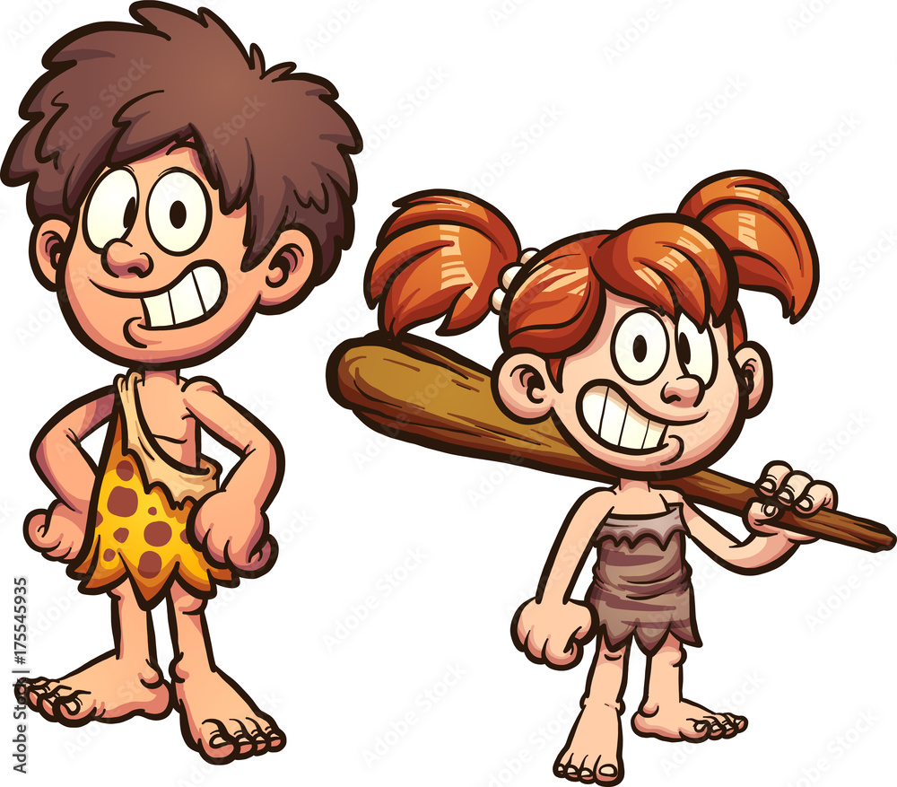 Cartoon prehistoric kids. Vector clip art illustration with simple ...