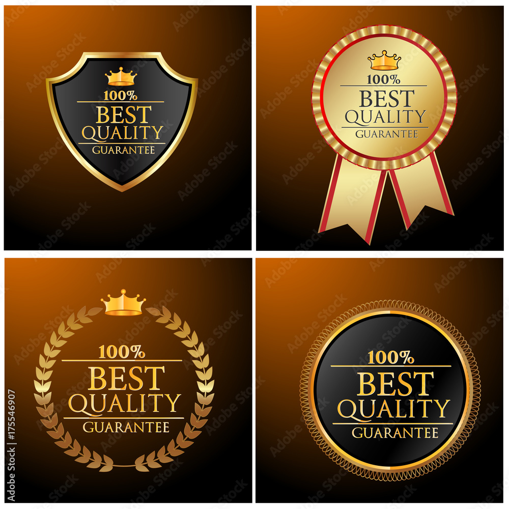 set of golden Best Quality Badge. Vector illustration. Stock Vector ...