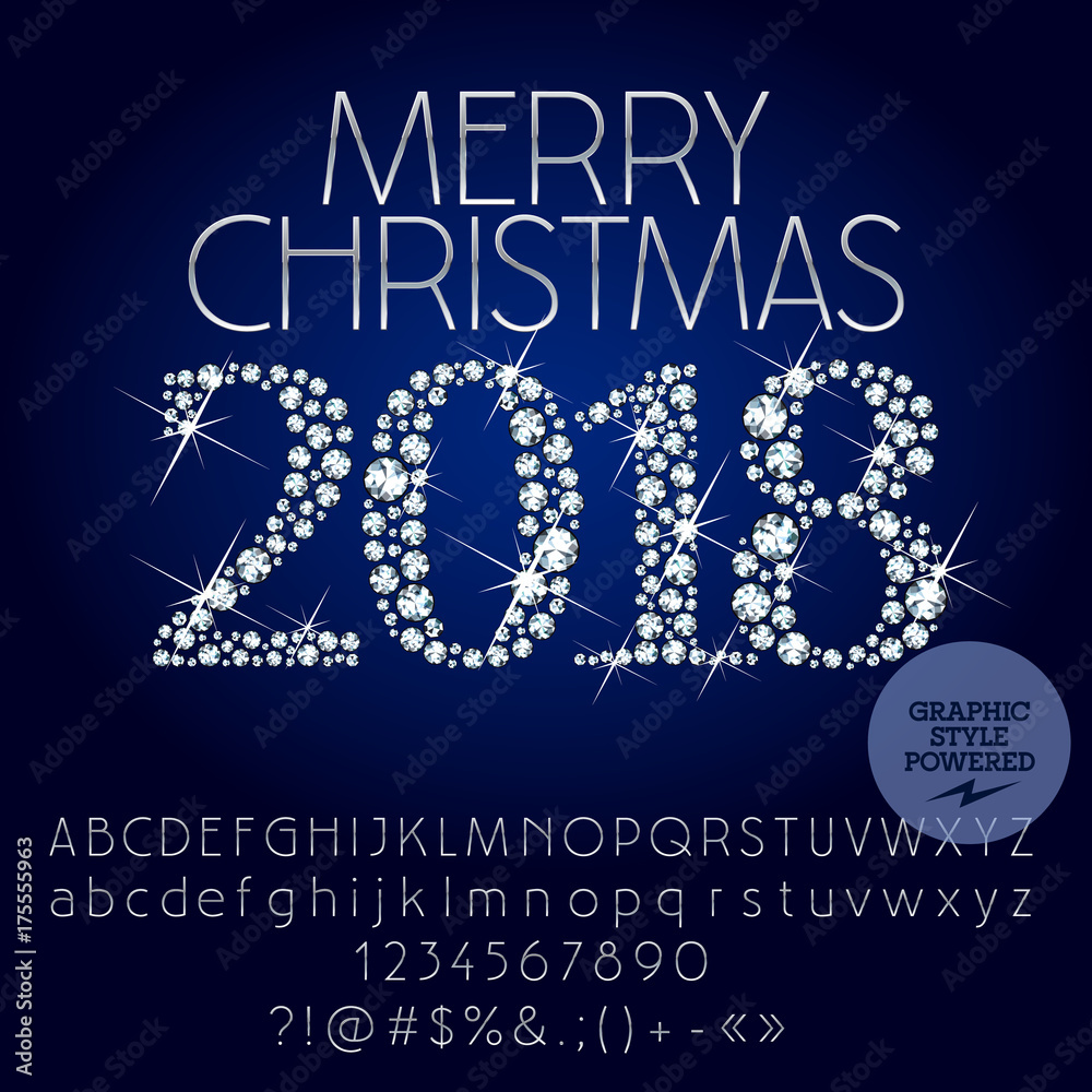 Vector sparkling Merry Christmas 2018 Greeting Card with set of ...