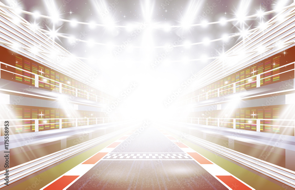 Race Track Arena with Spotlights and Finish Line. Stock Vector | Adobe ...