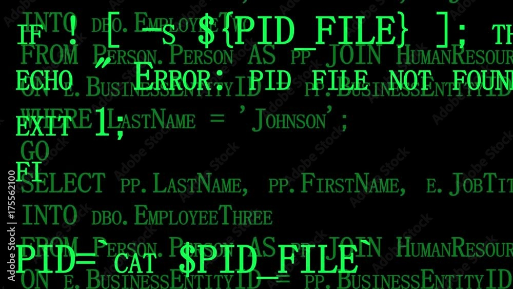 Software source programming code on a black computer screen. Developer ...
