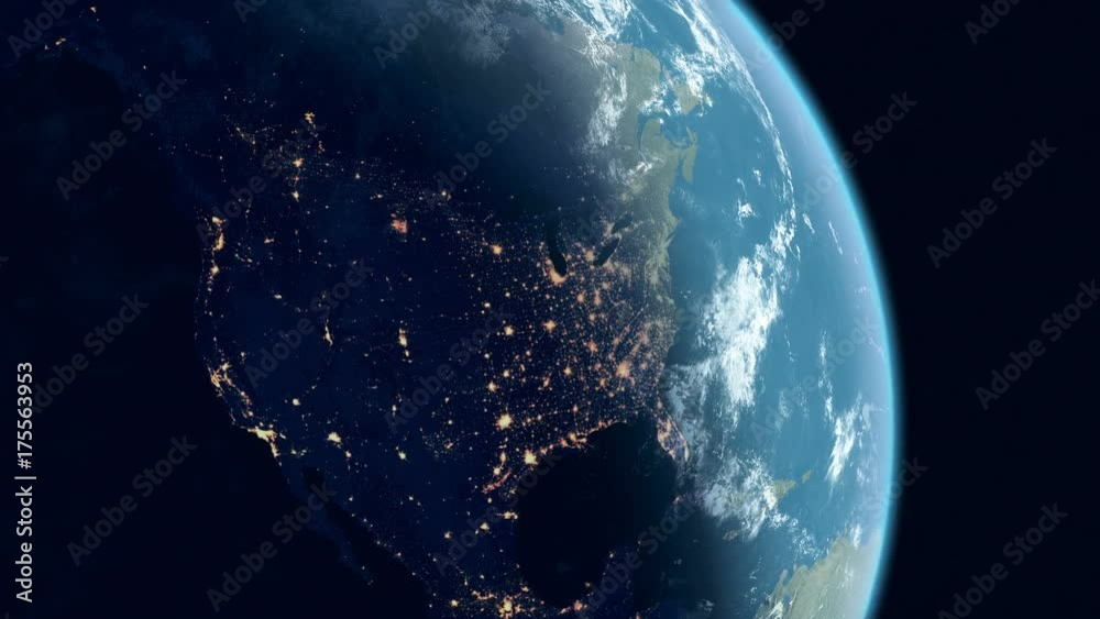 North America View with Zoom to the USA. Realistic Earth. Slowly ...