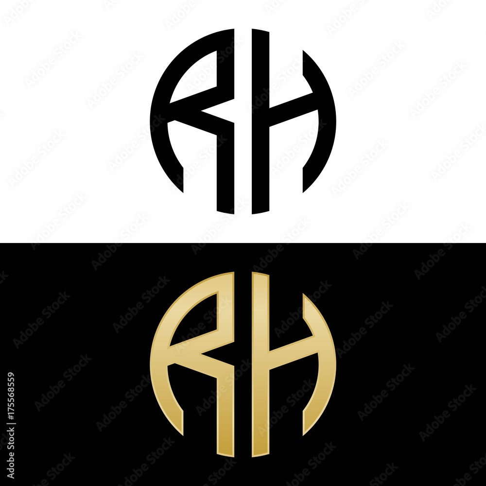 rh initial logo circle shape vector black and gold Stock Vector | Adobe ...