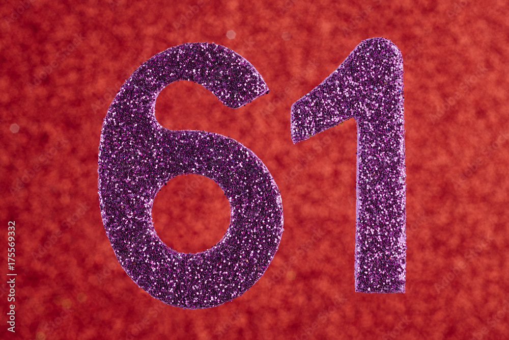 Number sixty-one purple color over a red background. Anniversary. Stock ...