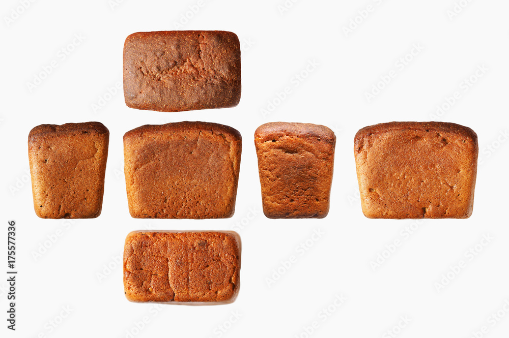 Collection of rye unleavened bread from different sides, rectangular ...