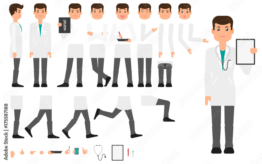 Doctor character creation set with different poses, gestures, faces and ...