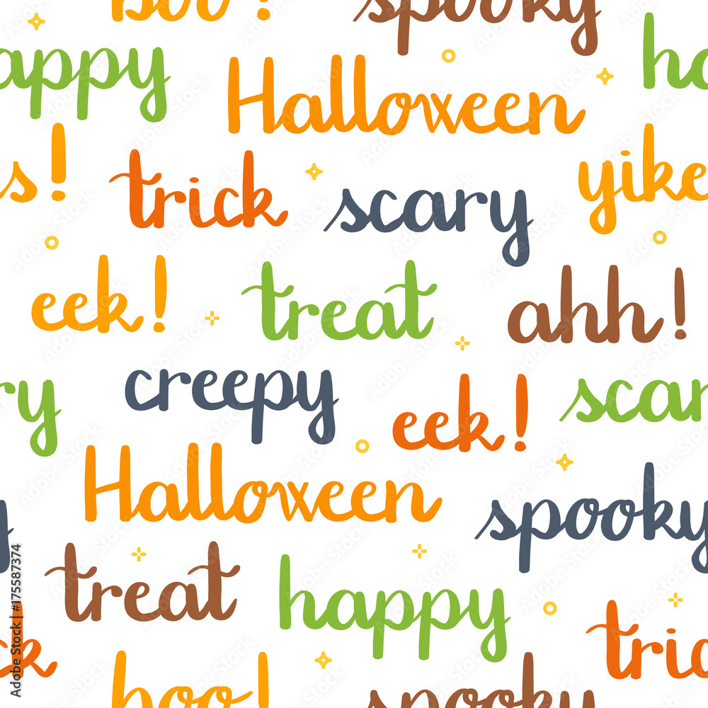 Halloween words lettering seamless pattern white background Stock ...