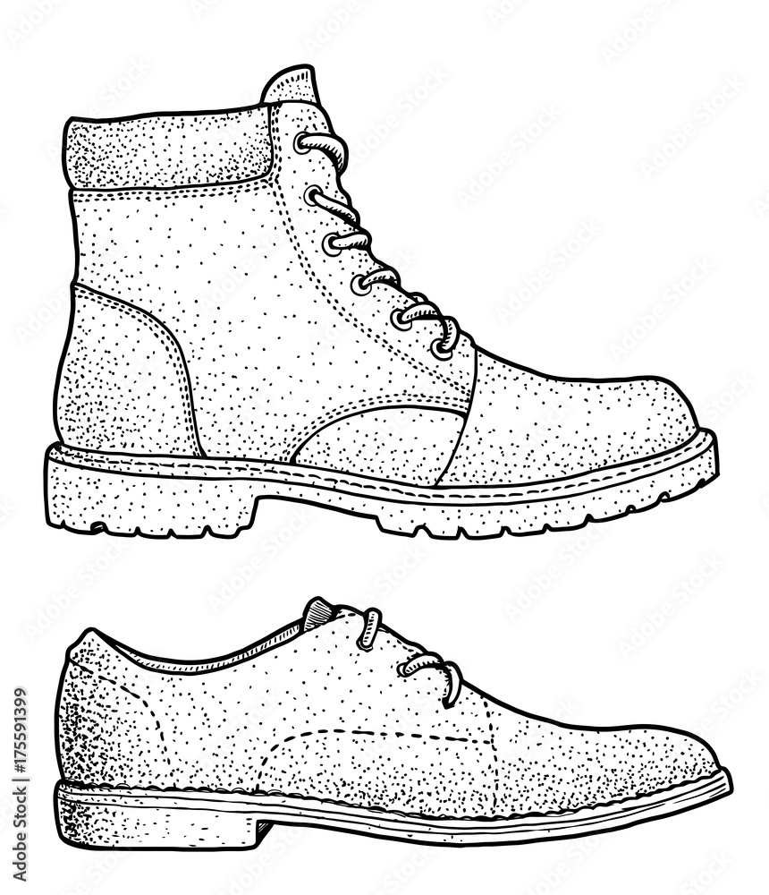 Men boot illustration, drawing, engraving, ink, line art, vector Stock ...