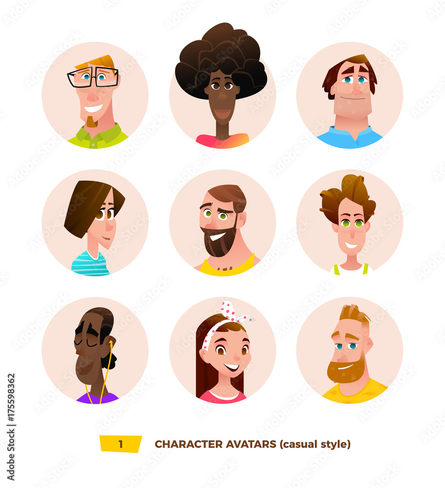 Characters avatars in cartoon flat style Stock Vector | Adobe Stock