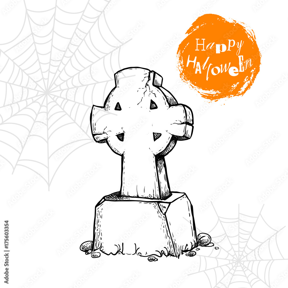 Cross Tombstone Drawing