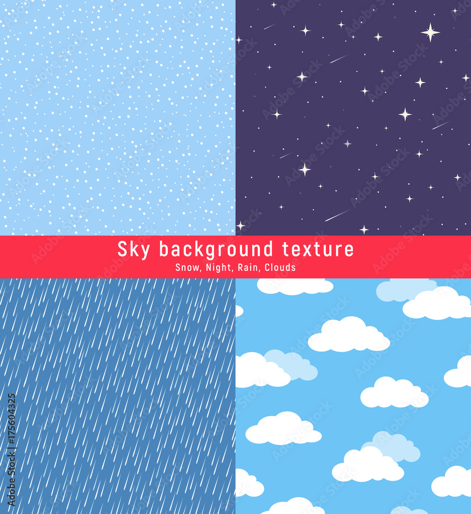 sky backgrounds vector texture. Night sky, sky and clouds, snow, the rain. Weather seamless ...