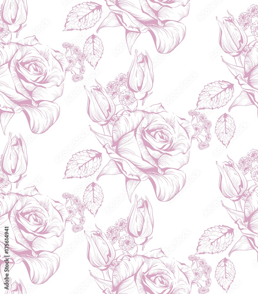 Vintage delicate roses floral card line art. Beautiful background. hand ...