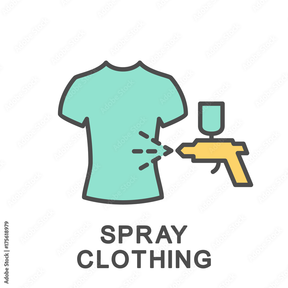 Icon spray clothing. The spray is applied to the human body and ...