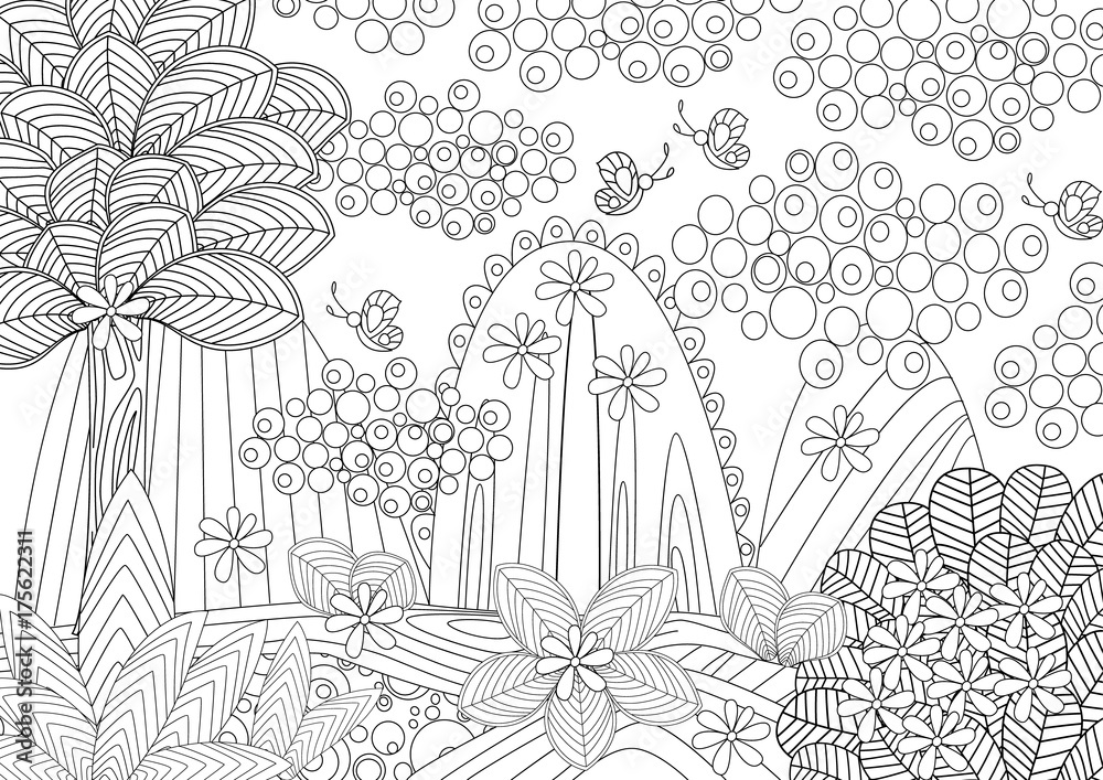 fantasy landscape for coloring book Stock Vector | Adobe Stock